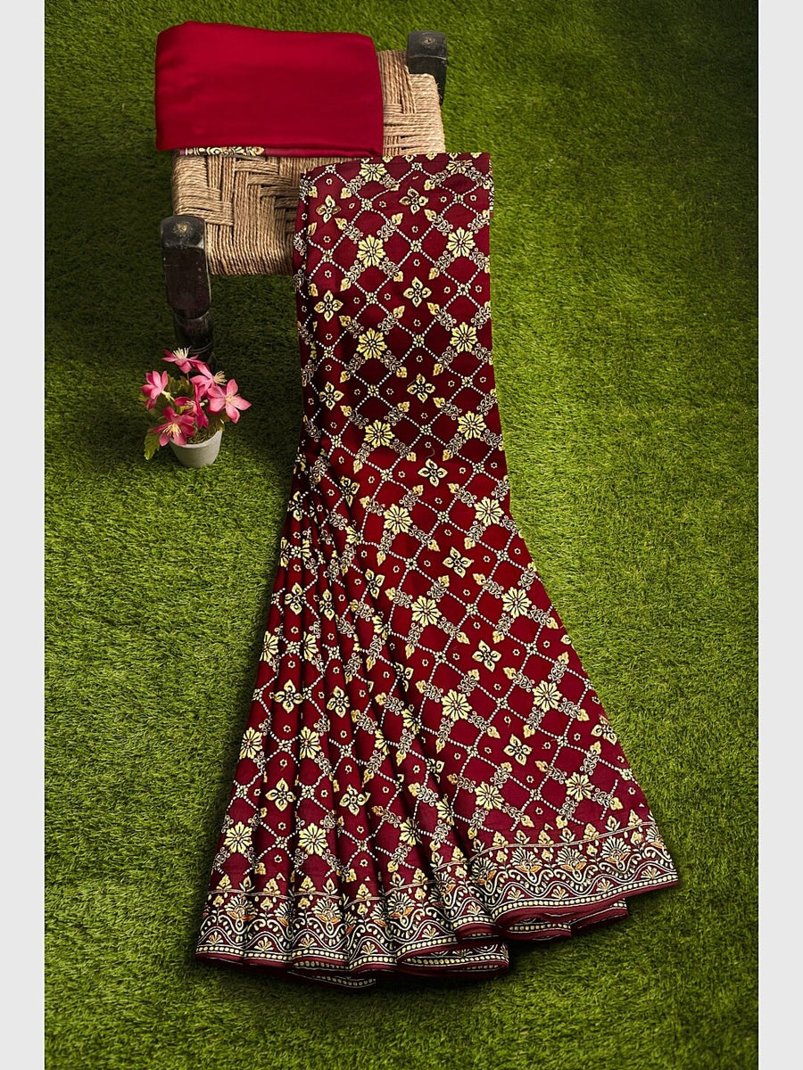 Red Embroidered Gharchola Saree in Synthetic Gaji Silk – Khatri ...