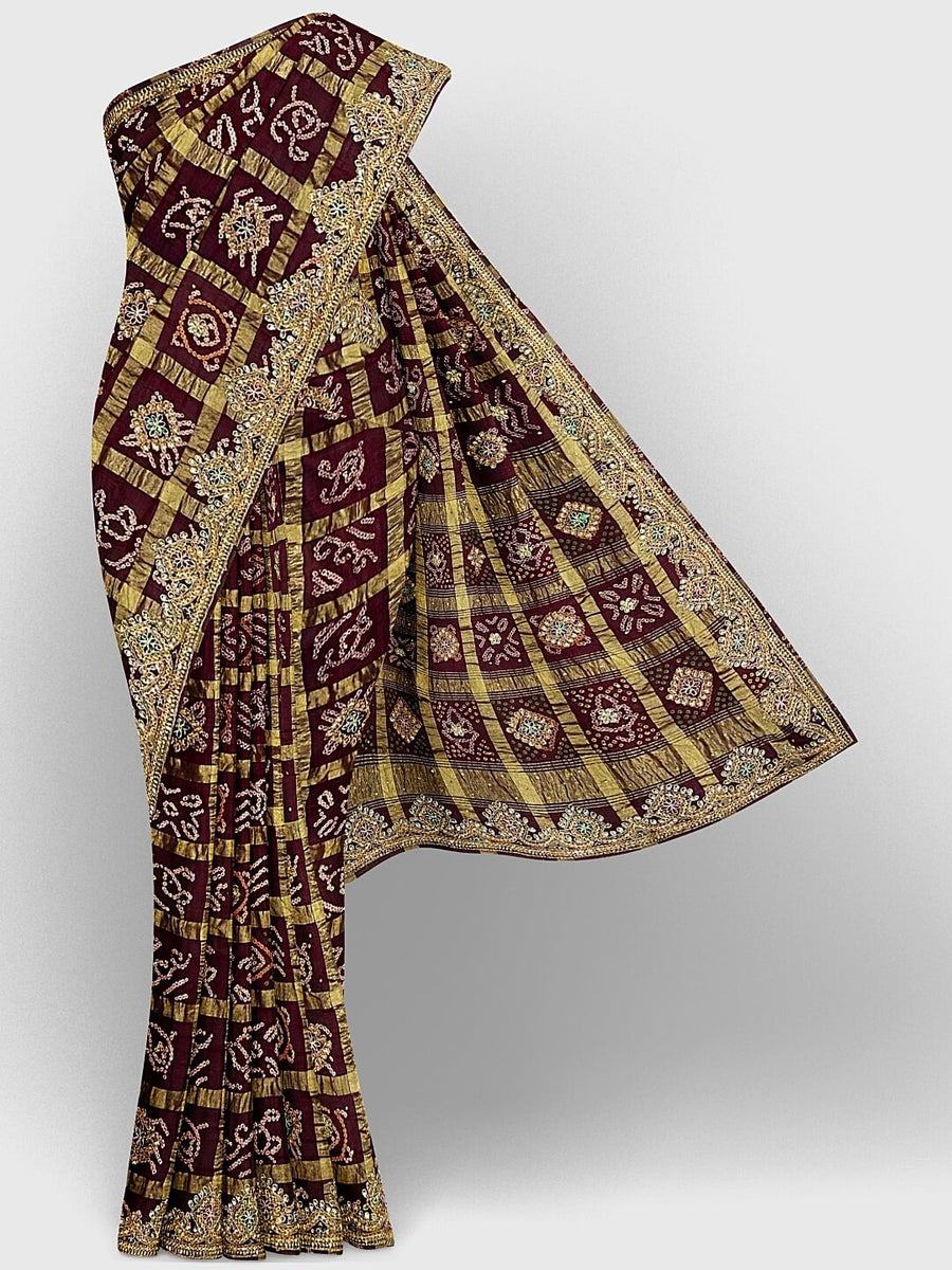 Maroon Embroidered Gharchola Saree in Cotton – Khatri Jamnadas Bechardas