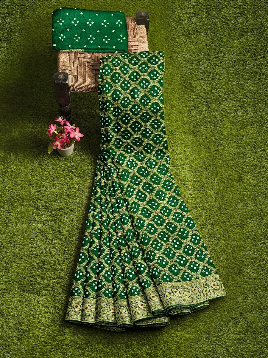 Green Jaal Bandhani Saree in Synthetic – Khatri Jamnadas Bechardas